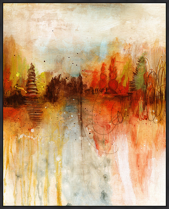 Wendover Art Group Shoreline Reflections 2 Warm - Framed Acrylic Painting on Wrapped Canvas ...